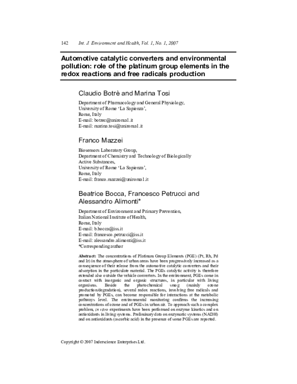 (PDF) Automotive catalytic converters and environmental pollution: role ...