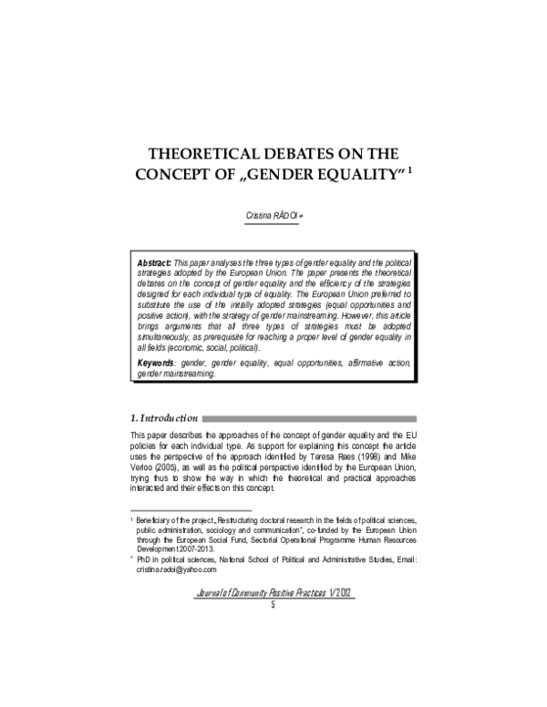 (PDF) Theoretical Debates On The Concept Of" Gender Equality