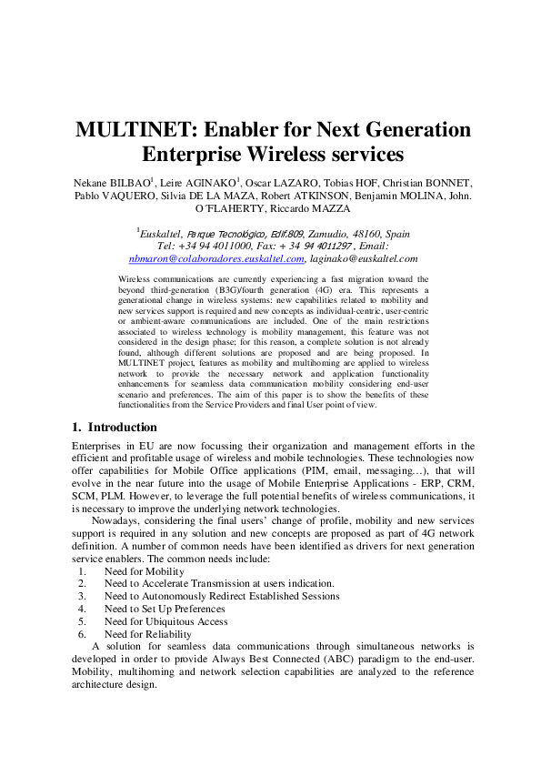 (PDF) MULTINET: Enabler for Next Generation Pervasive Wireless Services