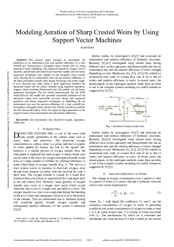 (PDF) Modeling Aeration Of Sharp Crested Weirs By Using Support Vector Machines