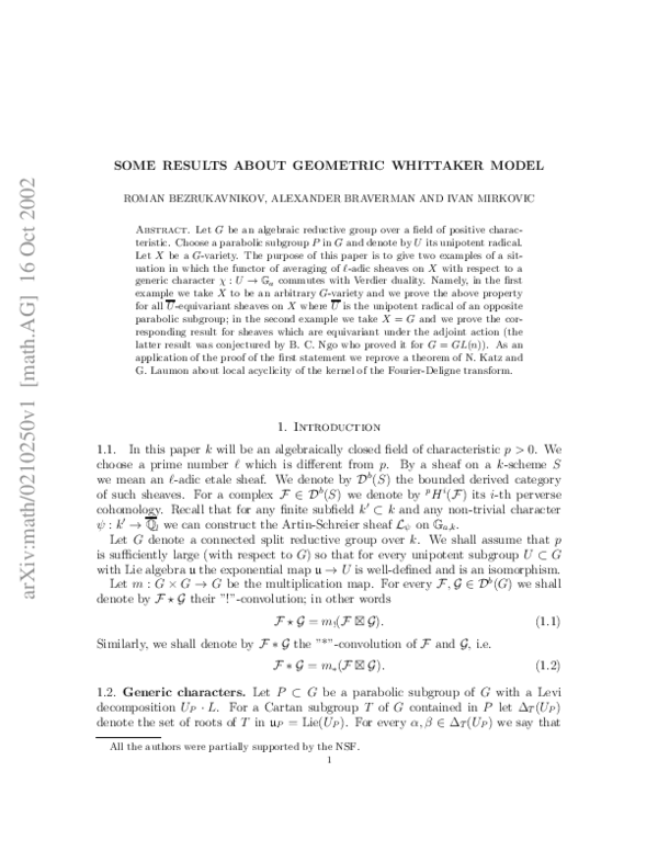 (PDF) Some results about geometric Whittaker model