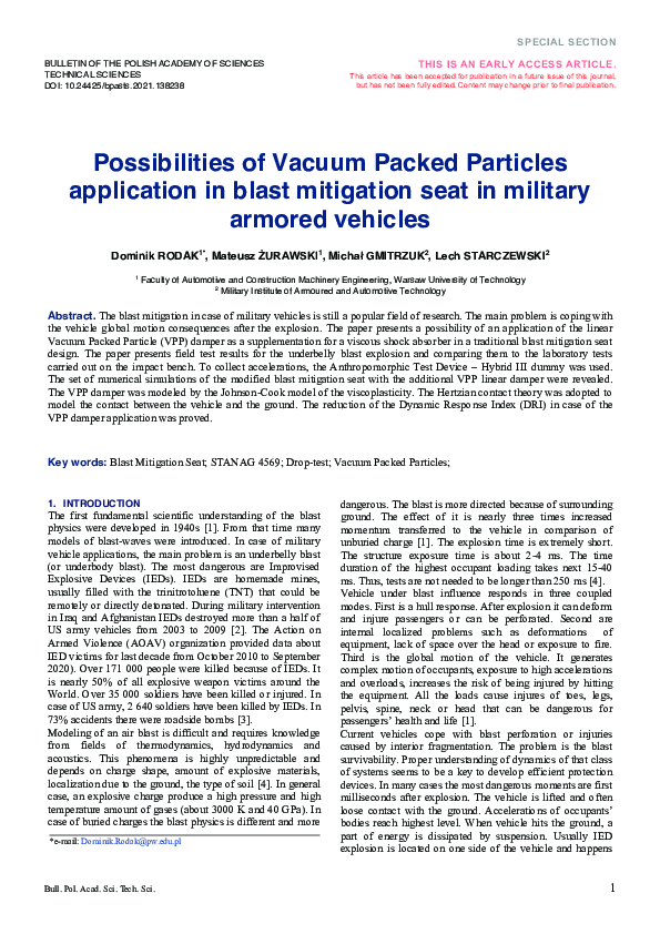 (PDF) Possibilities of Vacuum Packed Particles application in blast ...