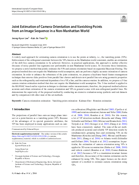 (PDF) Joint Estimation of Camera Orientation and Vanishing Points from an Image Sequence in a ...