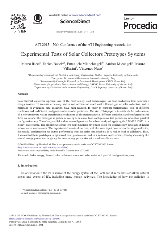 (PDF) Experimental Tests of Solar Collectors Prototypes Systems