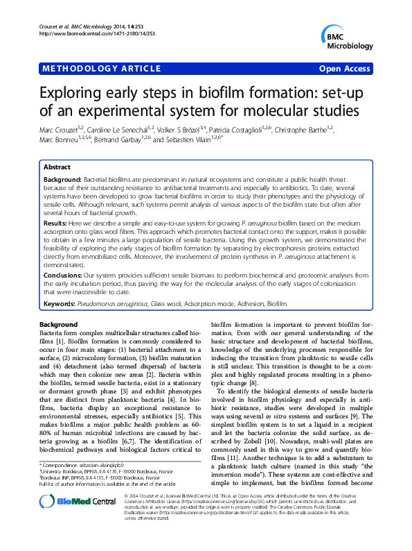 (PDF) Exploring early steps in biofilm formation: set-up of an ...