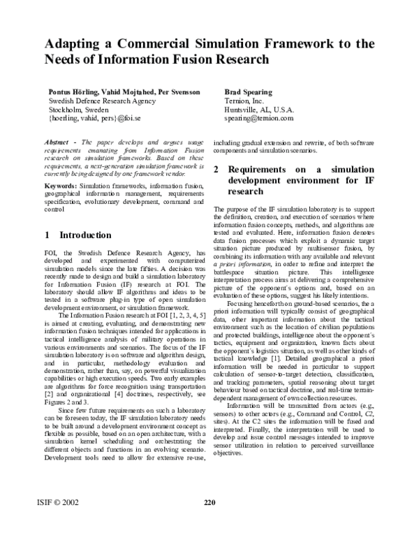 (PDF) Simulation Frameworks for Information Fusion