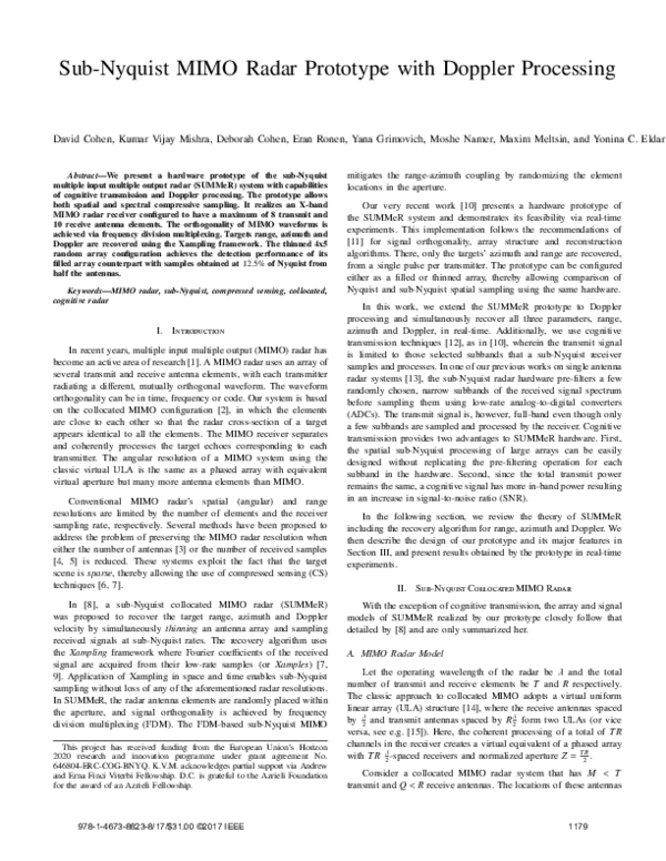(PDF) Sub-Nyquist MIMO radar prototype with Doppler processing