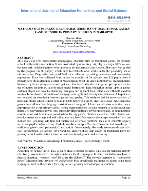 (PDF) Mathematics Pedagogical Characteristics of Traditional Games ...