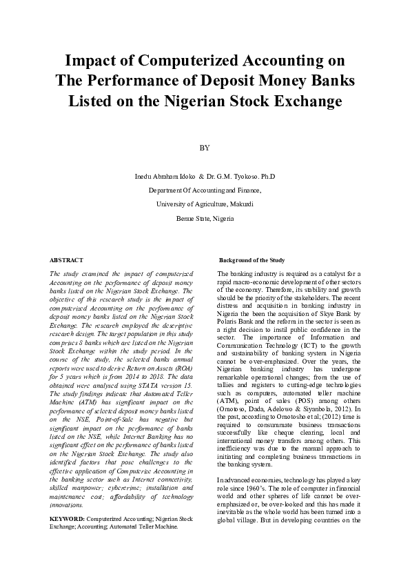 (PDF) Impact of Computerized Accounting on The Performance of Deposit Money Banks Listed on the ...