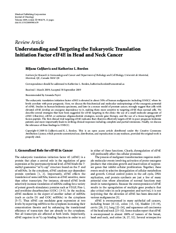 (PDF) Understanding and Targeting the Eukaryotic Translation Initiation ...