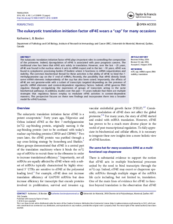 (PDF) The eukaryotic translation initiation factor eIF4E wears a “cap ...