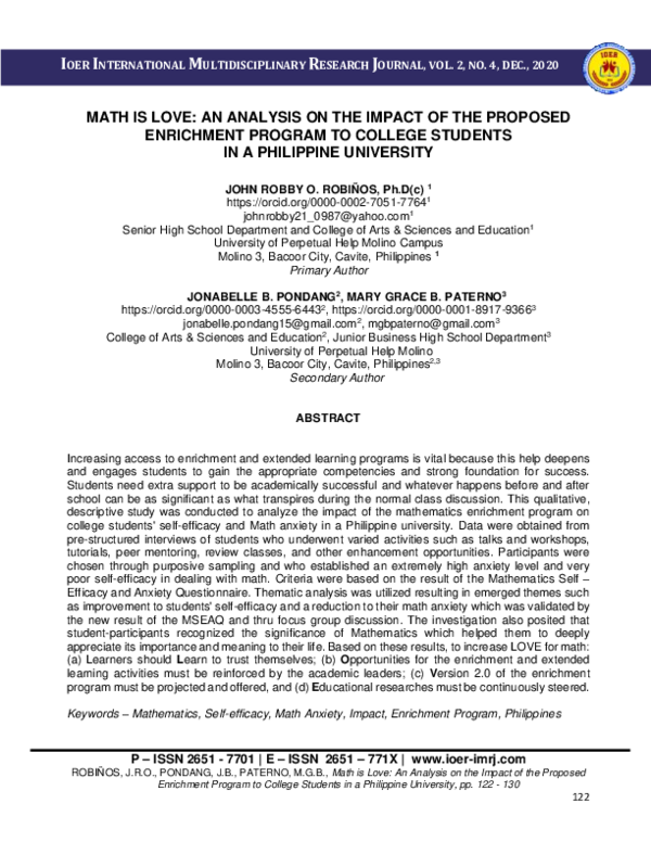 (PDF) Math is Love: An Analysis on the Impact of the Proposed ...