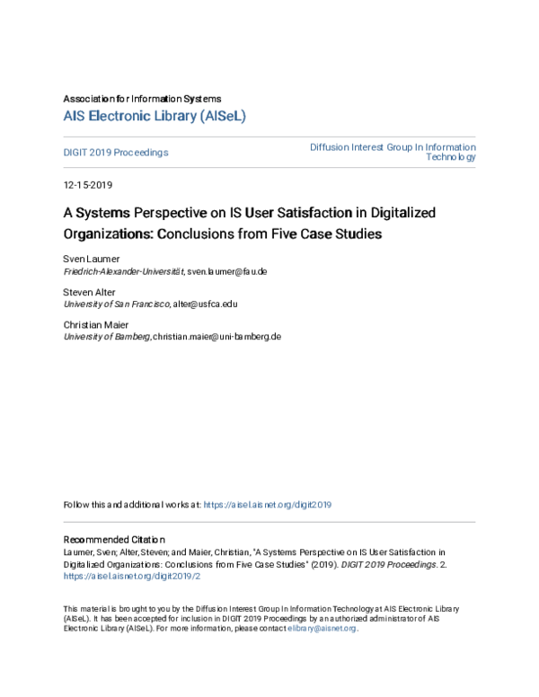 (PDF) A Systems Perspective on IS User Satisfaction in Digitalized ...