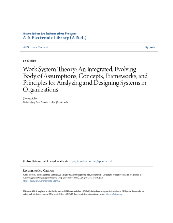 (PDF) Work system theory: an integrated, evolving body of assumptions, concepts, frameworks, and ...