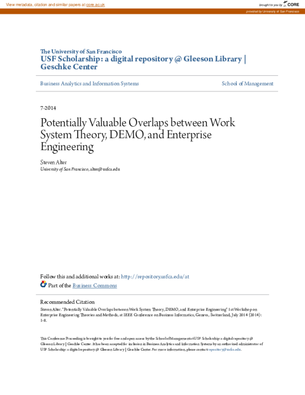 (PDF) Potentially Valuable Overlaps between Work System Theory, DEMO ...
