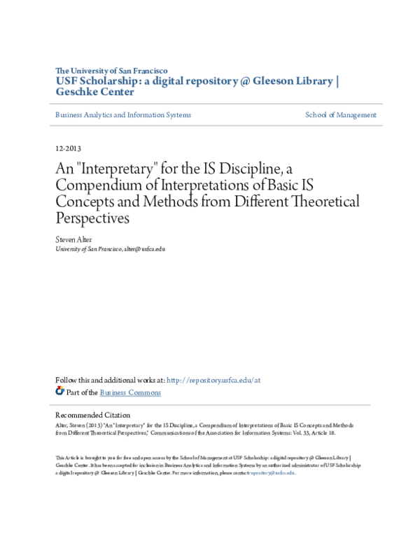 (PDF) An "Interpretary" for the IS Discipline, a Compendium of Interpretations of Basic IS ...