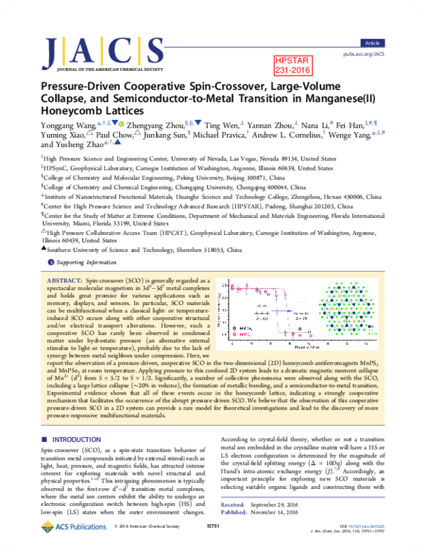 (PDF) Pressure-Driven Cooperative Spin-Crossover, Large-Volume Collapse ...