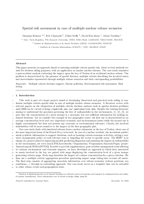(PDF) Spatial risk assessment in case of multiple nuclear release scenarios