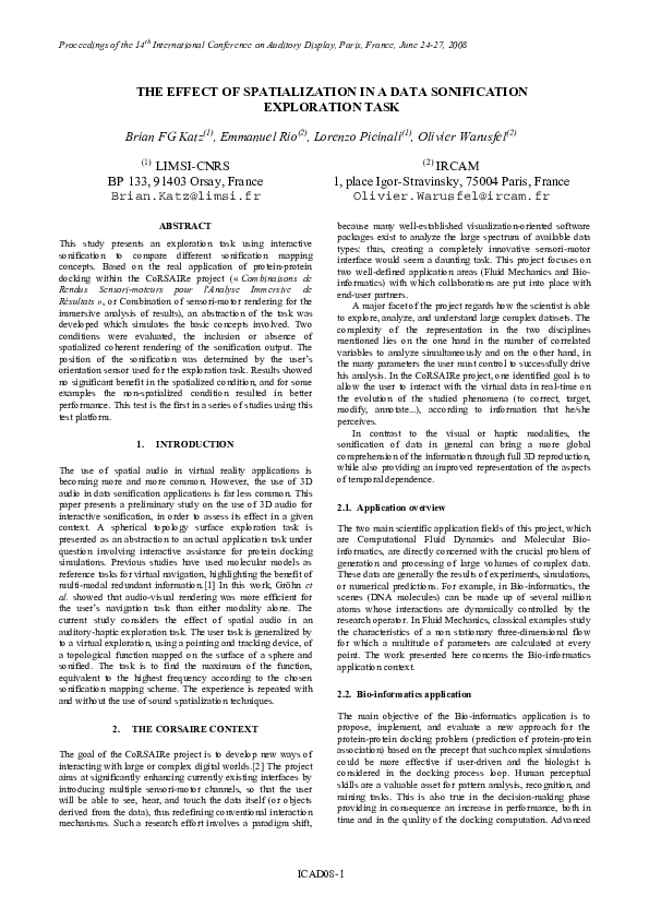 (PDF) The effect of spatialization in a data sonification exploration task