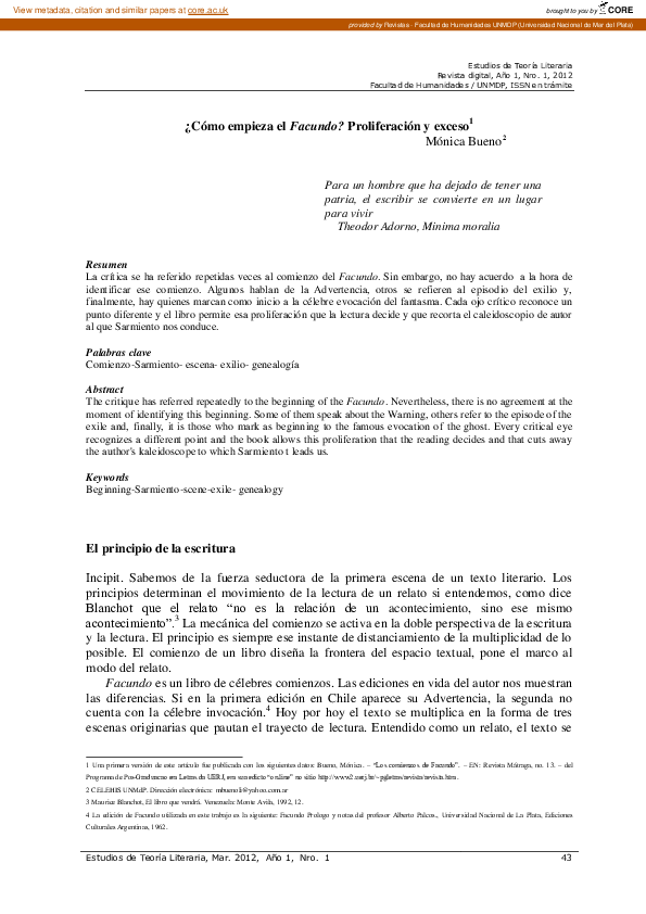 (PDF) ¿ Cómo empieza el Facundo? Proliferación y exceso