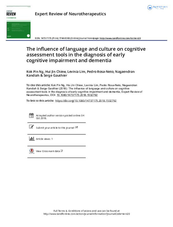 (PDF) The influence of language and culture on cognitive assessment ...