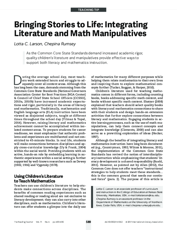 (PDF) Bringing Stories to Life: Integrating Literature and Math ...