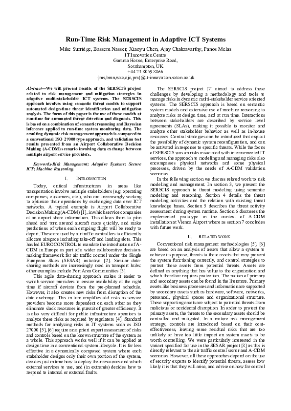 (PDF) Run-Time Risk Management in Adaptive ICT Systems