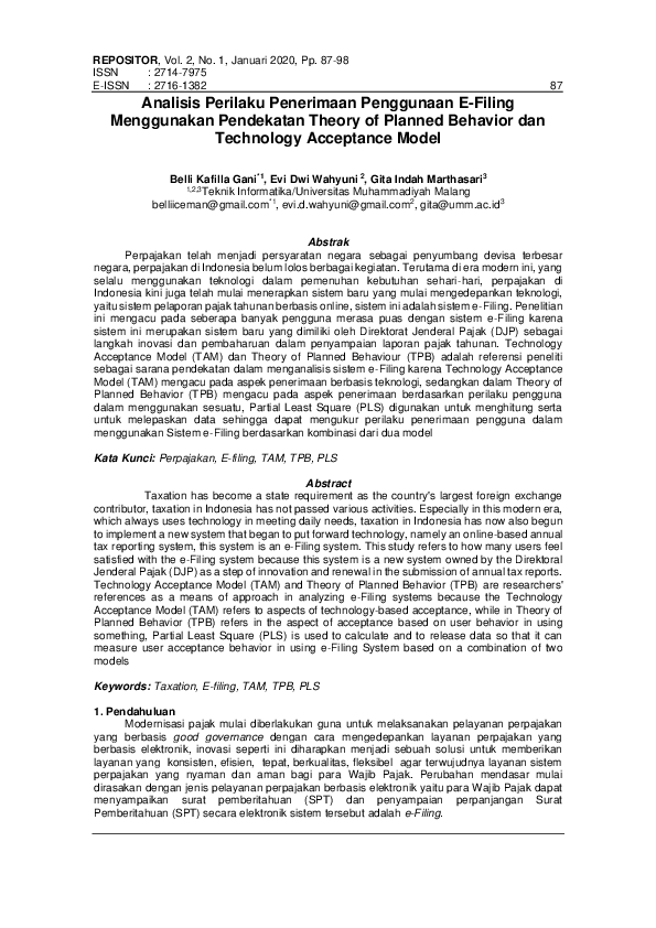 (PDF) Analisis Perilaku Penerimaan Penggunaan E-Filing Menggunakan ...