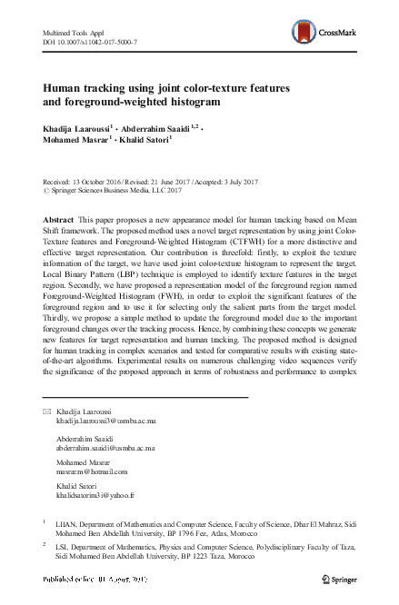(PDF) Human tracking using joint color-texture features and foreground-weighted histogram