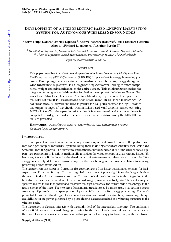 (PDF) Development of a Piezoelectric based Energy Harvesting System for Autonomous Wireless ...
