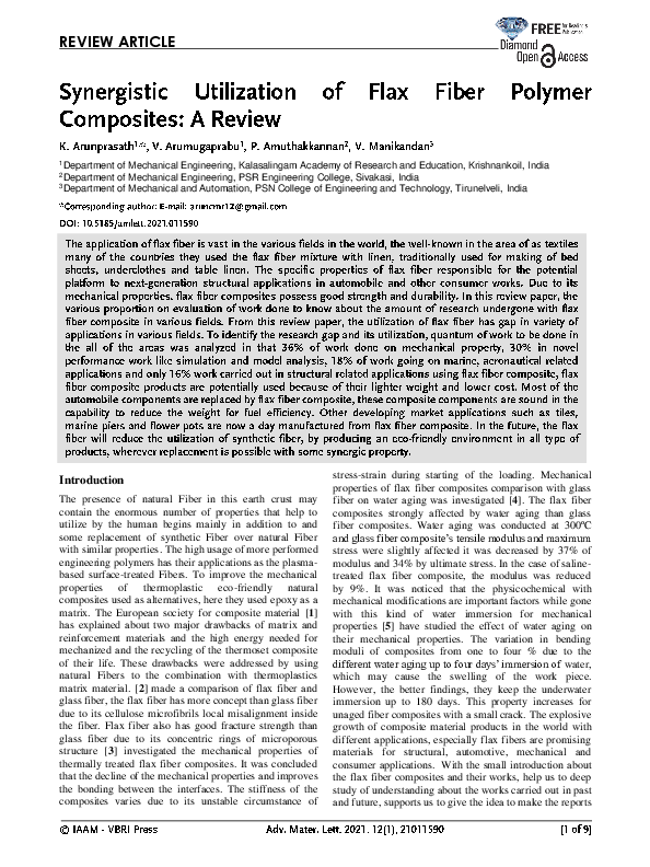 (PDF) Synergistic Utilization Of Flax Fiber Polymer Composites: A Review