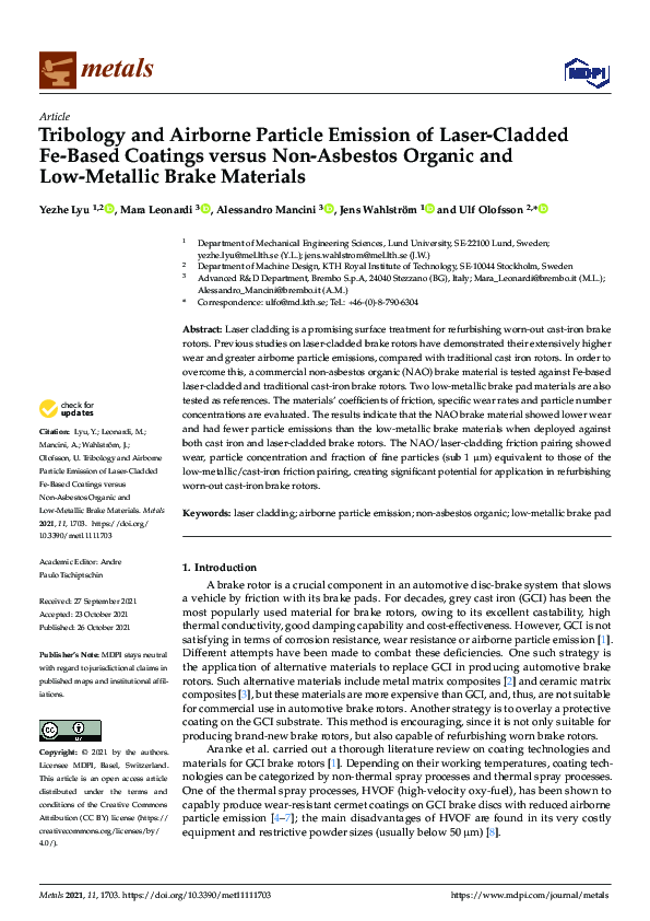 (PDF) Tribology and Airborne Particle Emission of Laser-Cladded Fe ...