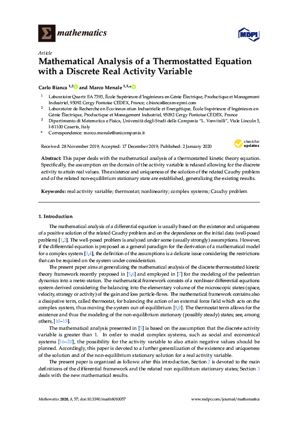 (PDF) Mathematical Analysis of a Thermostatted Equation with a Discrete ...