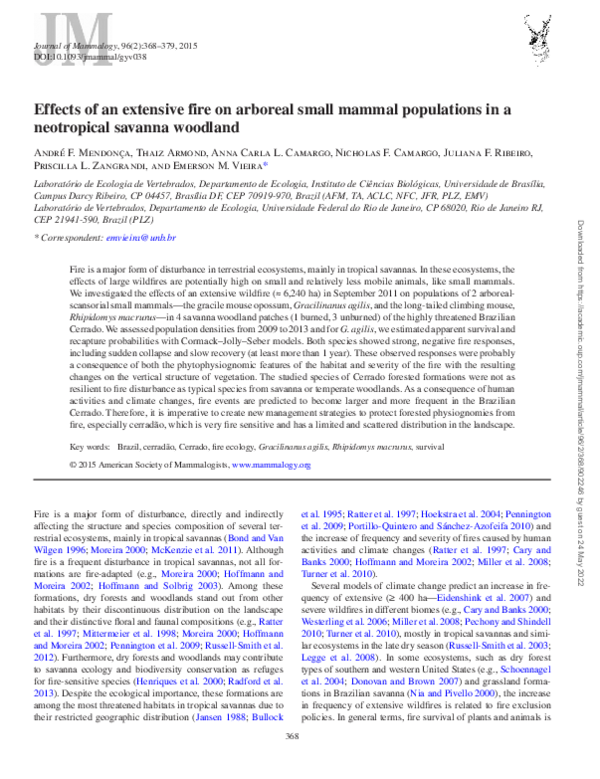 (PDF) Effects of an extensive fire on arboreal small mammal populations ...