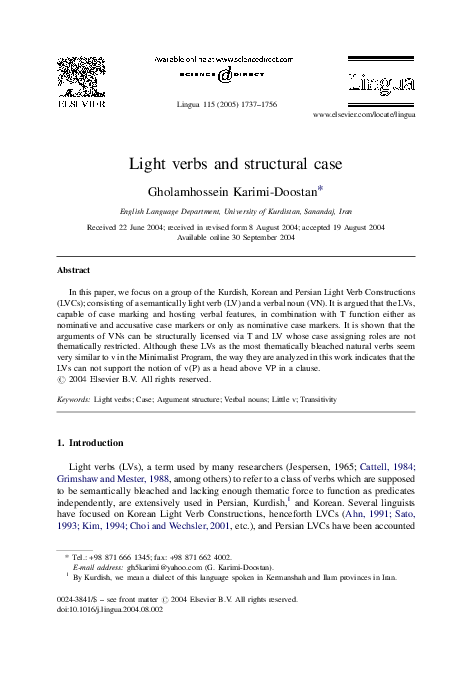 (PDF) Light verbs and structural case