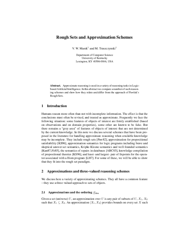 (PDF) Rough Sets and Approximation Schemes