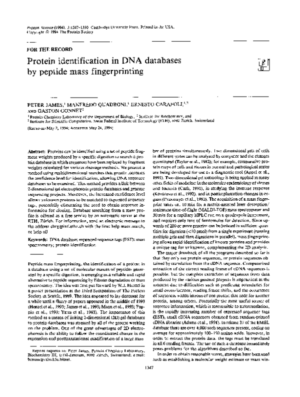 (PDF) Protein identification in DNA databases by peptide mass ...