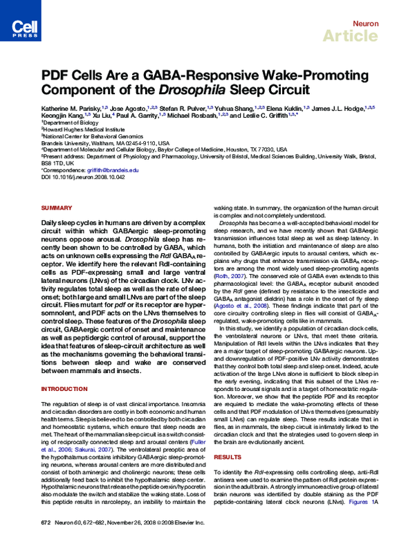 (PDF) PDF Cells Are a GABA-Responsive Wake-Promoting Component of the ...