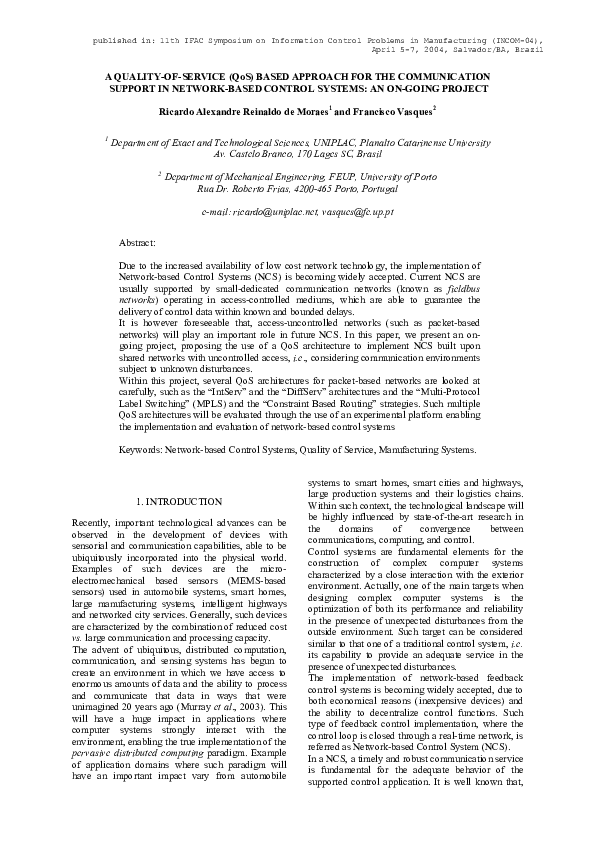 Pdf A Quality Of Service Qos Based Approach For The Communication Support In Network Based