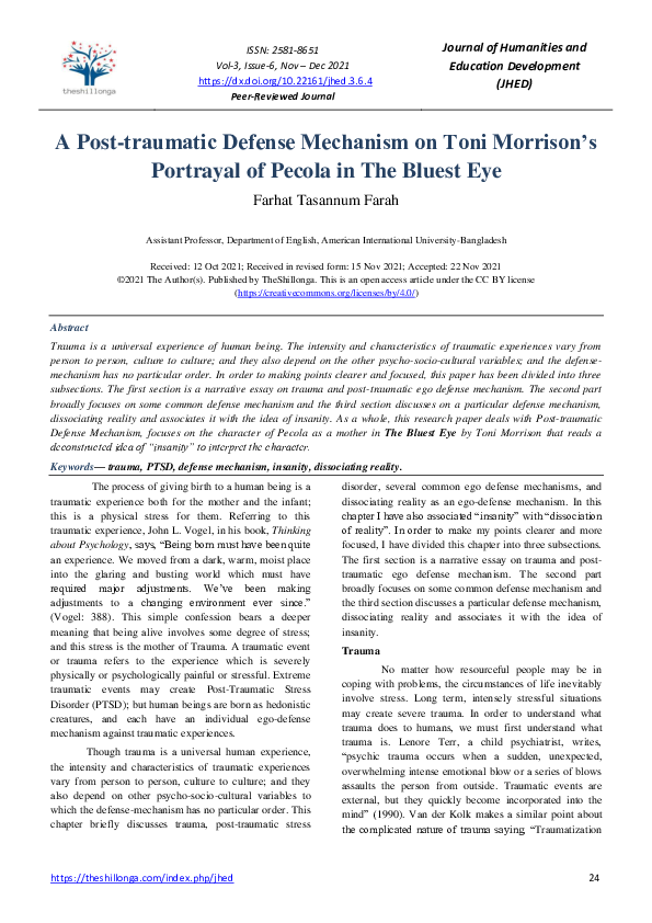 (PDF) A Post-traumatic Defense Mechanism on Toni Morrison’s Portrayal ...