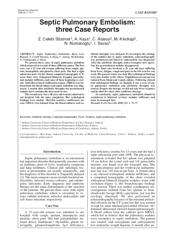(PDF) Septic Pulmonary Embolism: three Case Reports