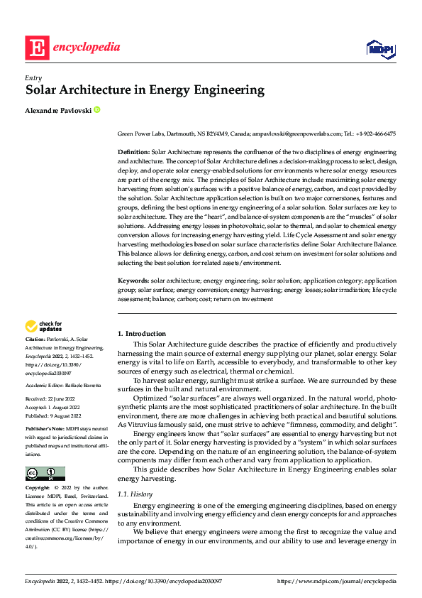 Pdf Solar Architecture In Energy Engineering