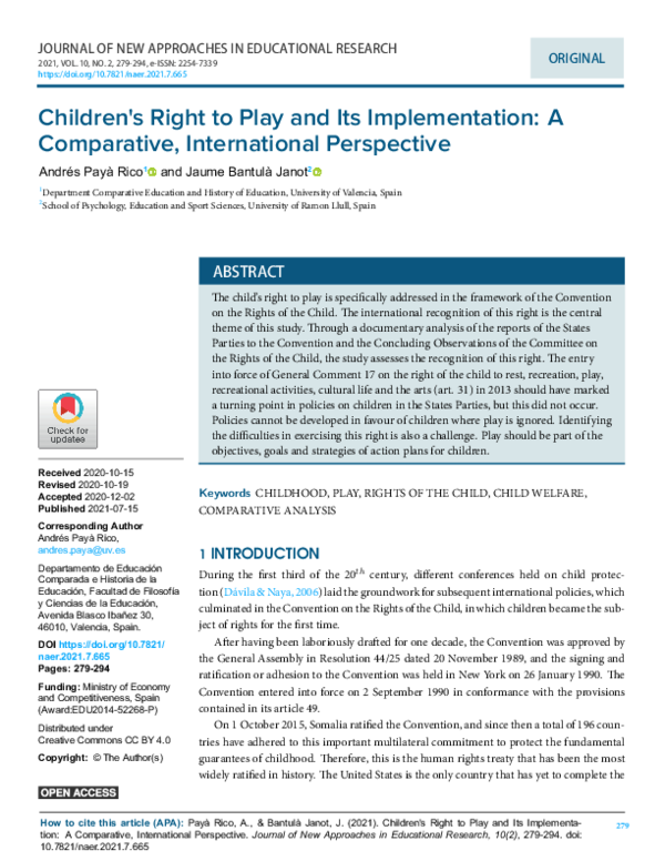(PDF) Children’s Right to Play and Its Implementation: A Comparative ...
