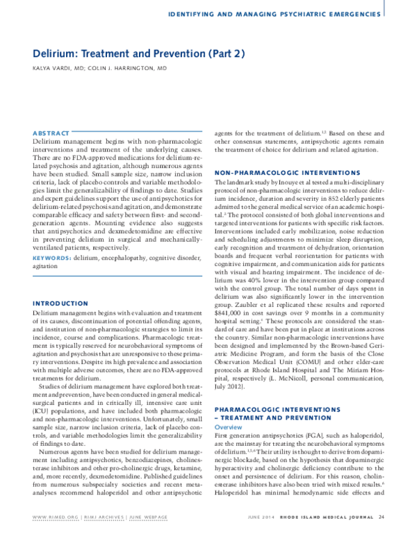 (PDF) Delirium: treatment and prevention (part 2)