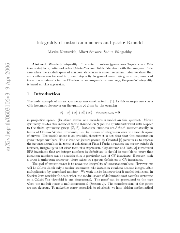 (PDF) Integrality of instanton numbers and p-adic B-model