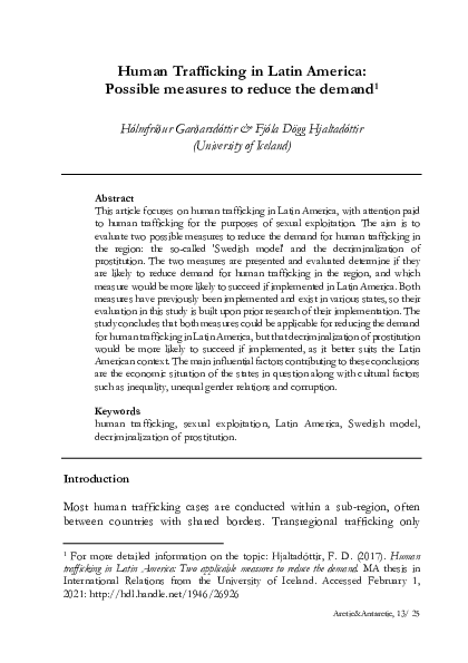 (PDF) Human Trafficking in Latin America: Possible measures to reduce ...