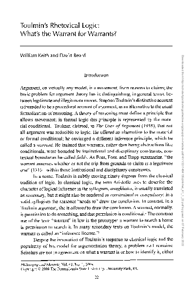 (PDF) Toulmin's Rhetorical Logic: What's the Warrant for Warrants?