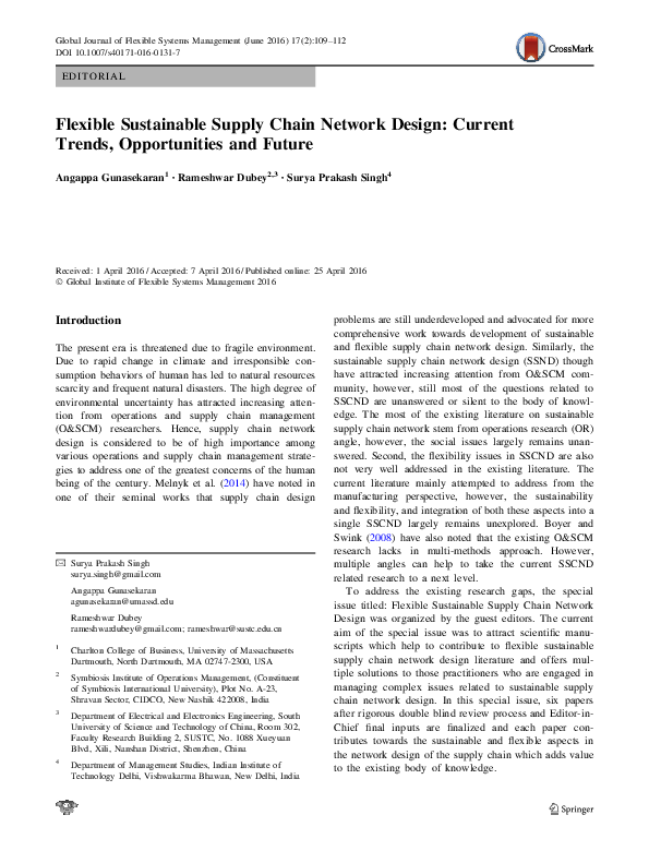 (PDF) Flexible Sustainable Supply Chain Network Design: Current Trends ...