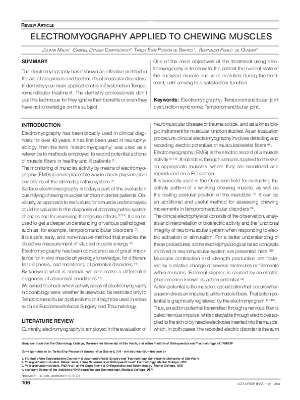 (PDF) Review Article Electromyography Applied to Chewing Muscles