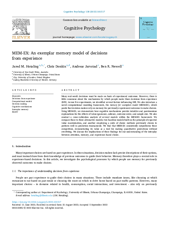 (PDF) MEM-EX: An exemplar memory model of decisions
